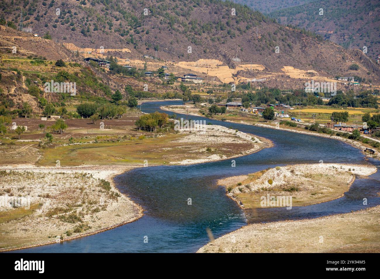 Paro Chhu or Paro River, the river flowing through Paro, Bhutan Stock ...