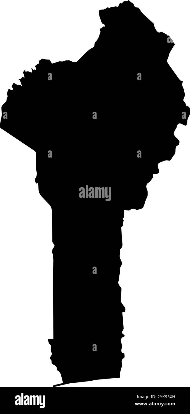 A contour map of Benin. Vector graphic illustration on a transparent background with black ...