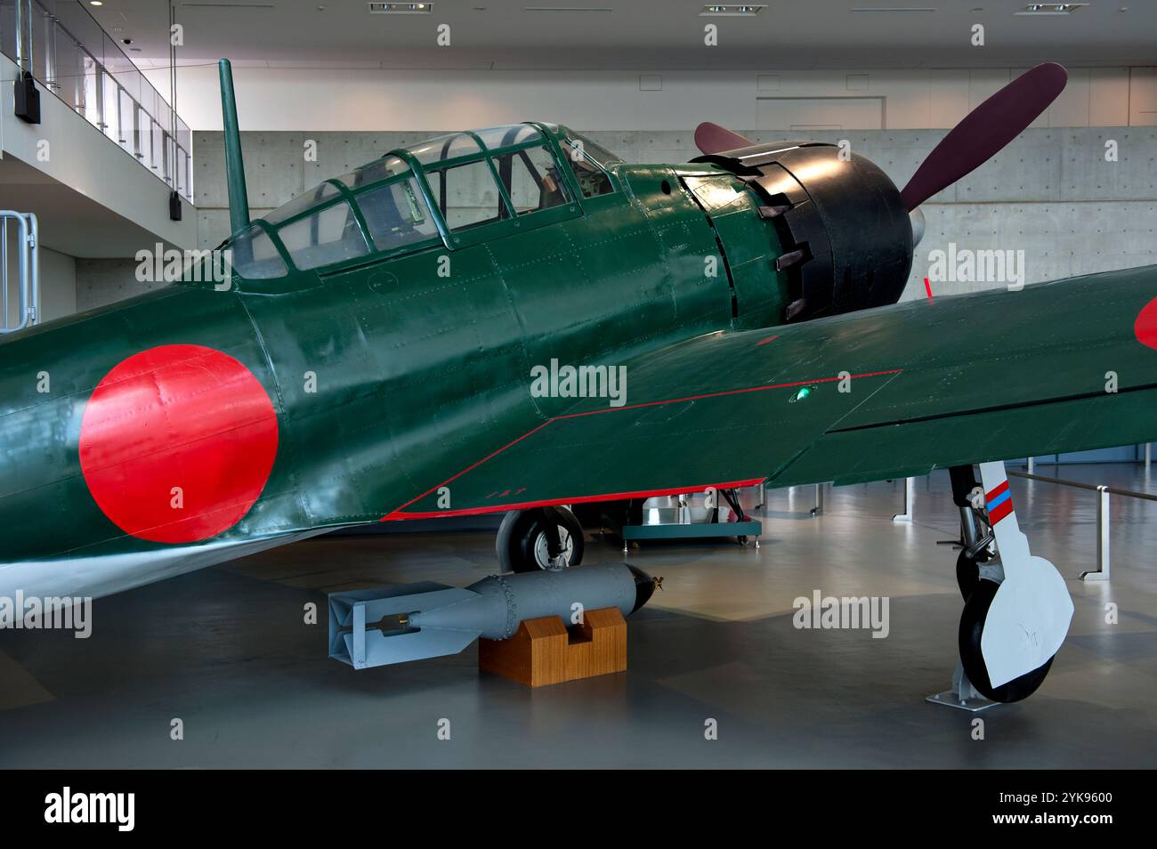 World War Two Mitsubishi A6M Zero fighter airplane on display at the Yamato Museum (Kure ...