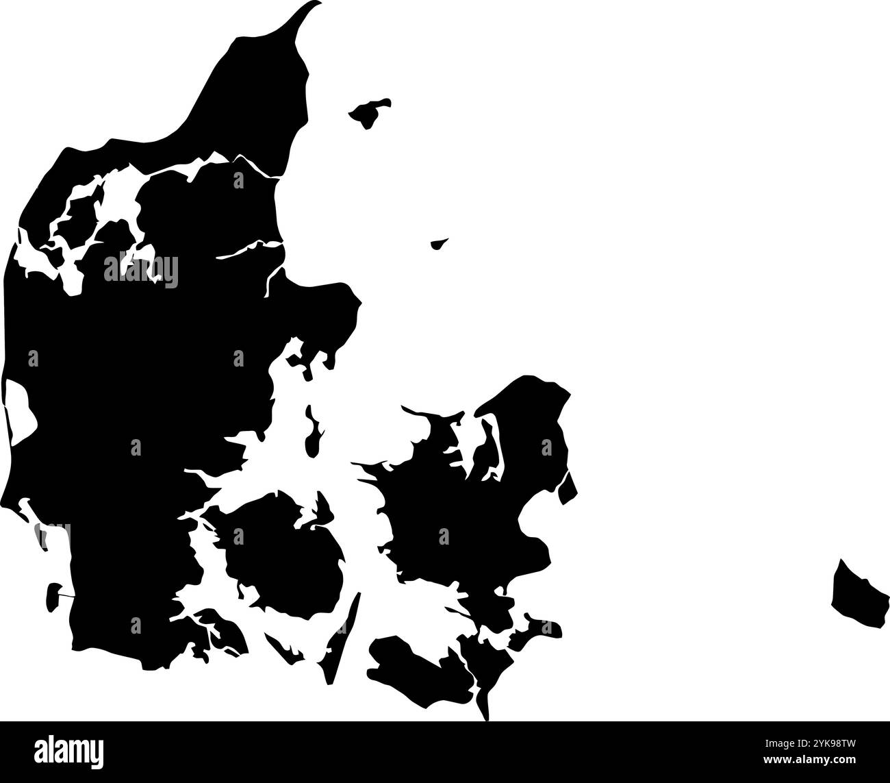 A contour map of Denmark. Vector graphic illustration on a transparent background with black ...