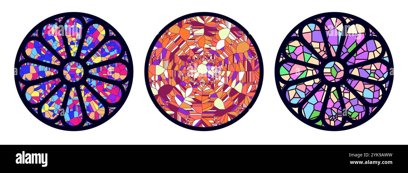 Stained glass rosette vector illustration set Stock Vector Image & Art ...