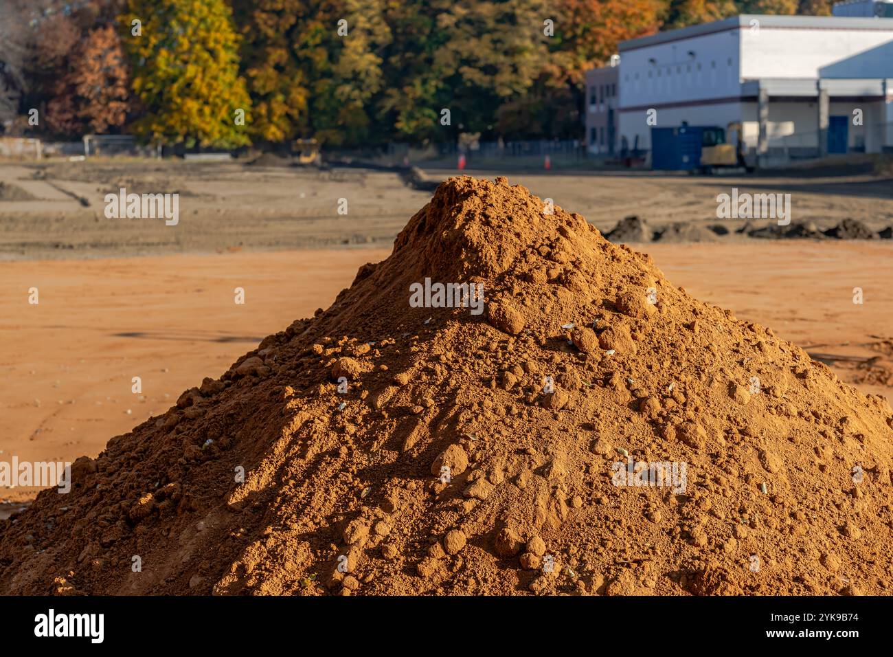 Construction photos of new baseball, softball, sports field red clay ...