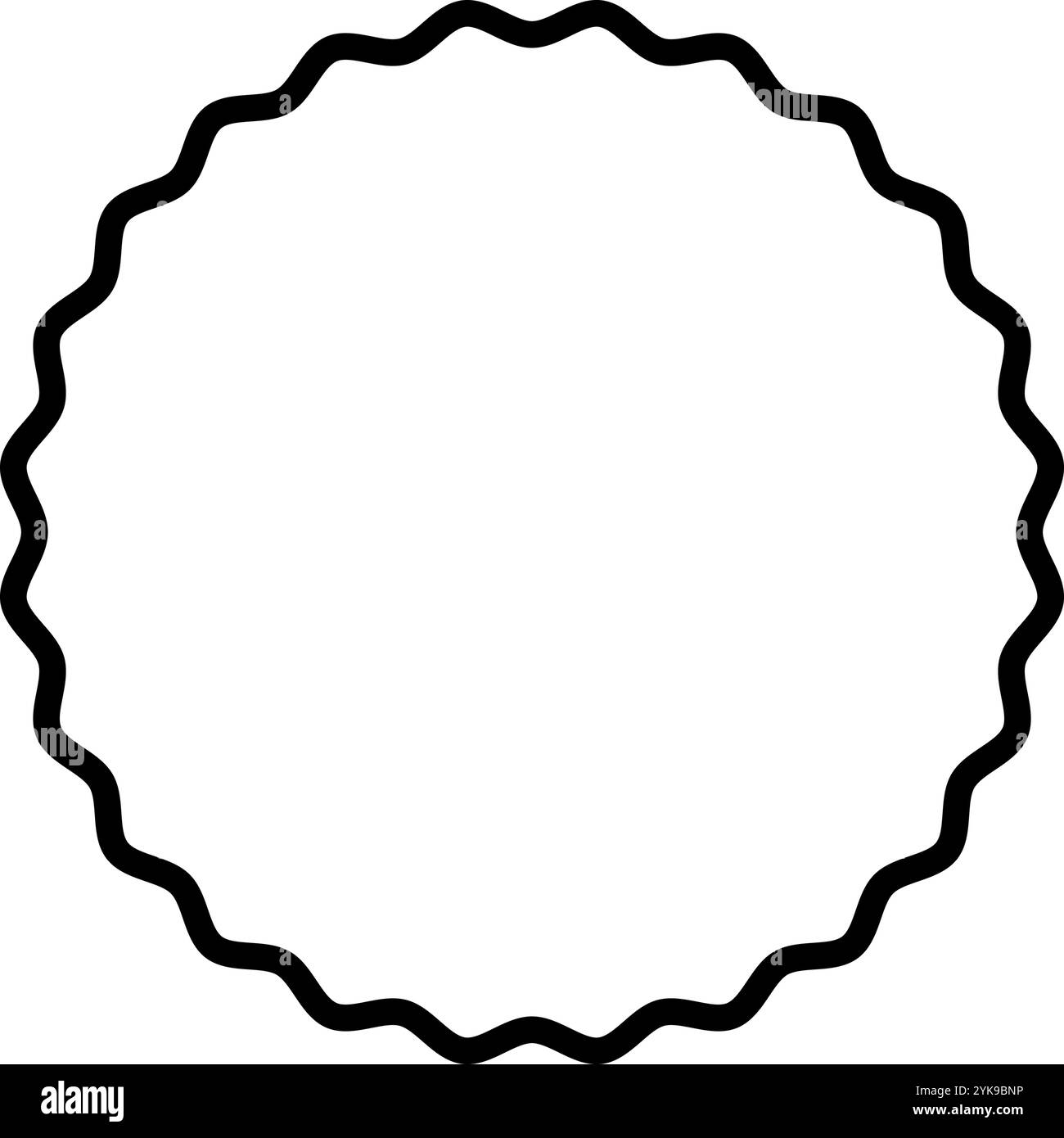 Wiggly circle frame. Round shape with curvy borders. Wavy vignette, mirror framing, empty ...