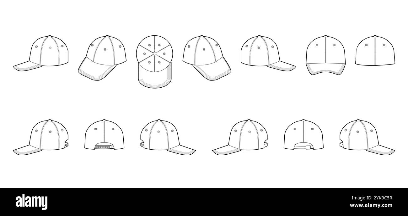 Set of Baseball Dad Cap Hat. Summer Head Fashion accessory clothing ...