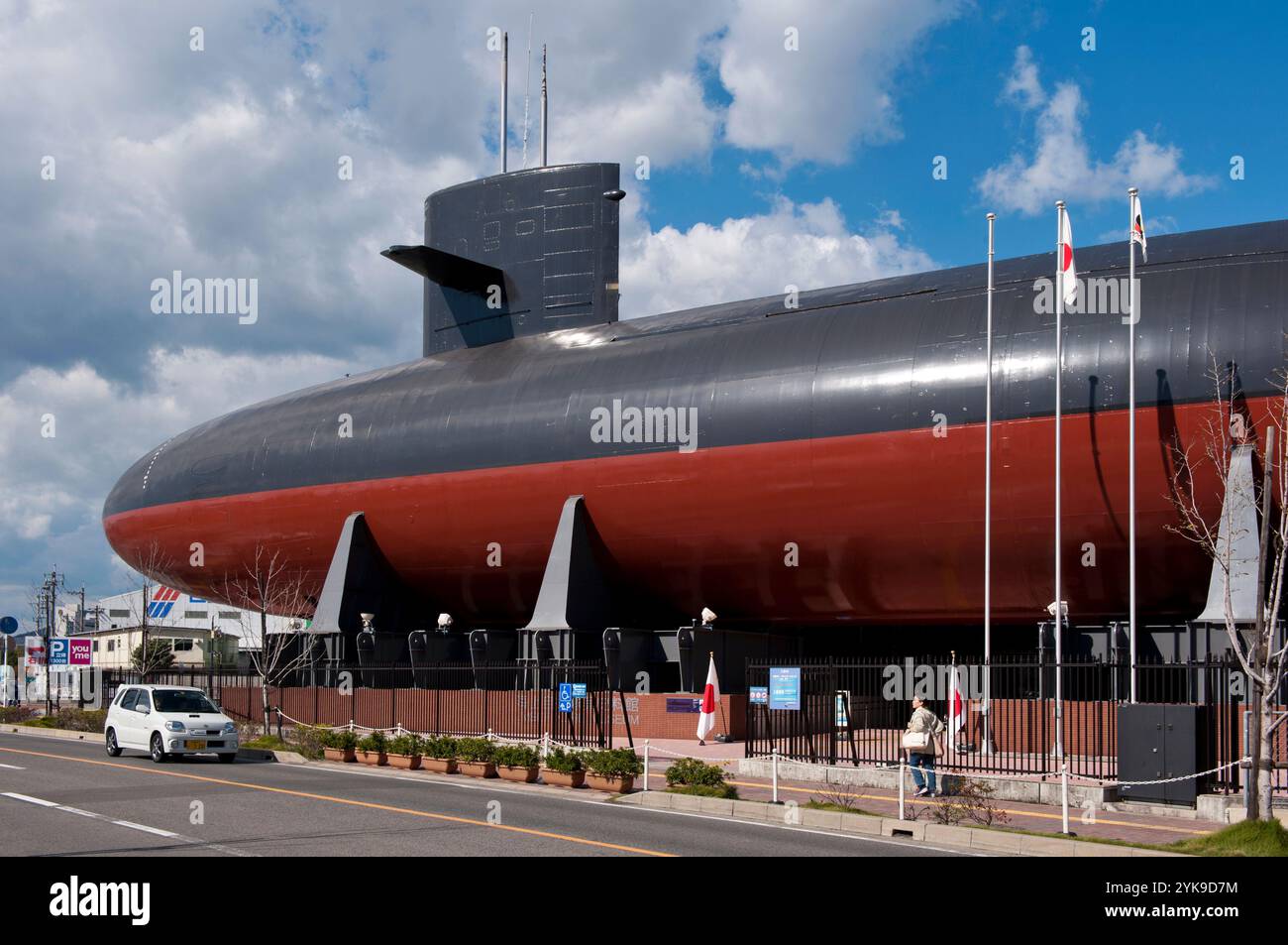 Japanese Maritime Self-Defense Force submarine Akashio on display outside the JMSDF Museum in ...