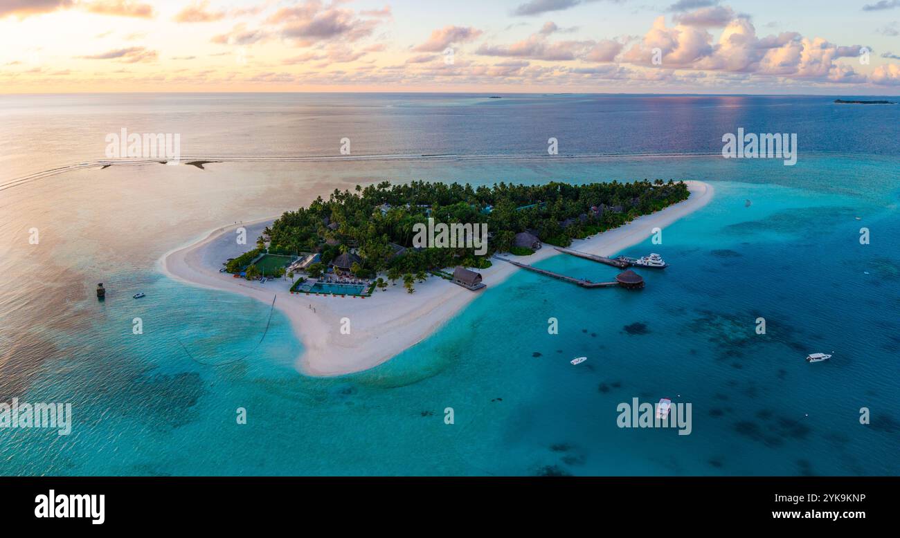 Aerial views of Velavaru Island at sunset in Maldives Stock Photo - Alamy