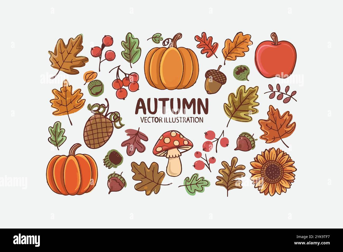 Hand-drawn autumn elements vector illustrations, easily editable Stock ...