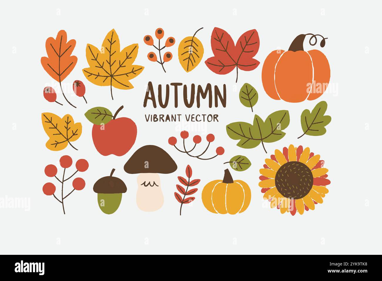 Hand-drawn autumn elements vector illustrations, easily editable Stock ...
