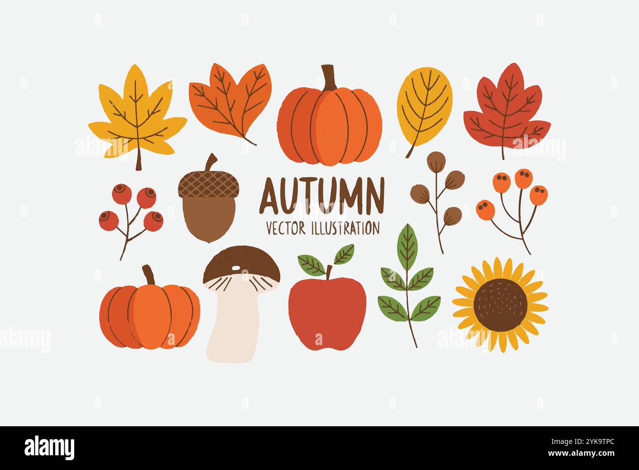Hand-drawn autumn elements vector illustrations, easily editable Stock ...