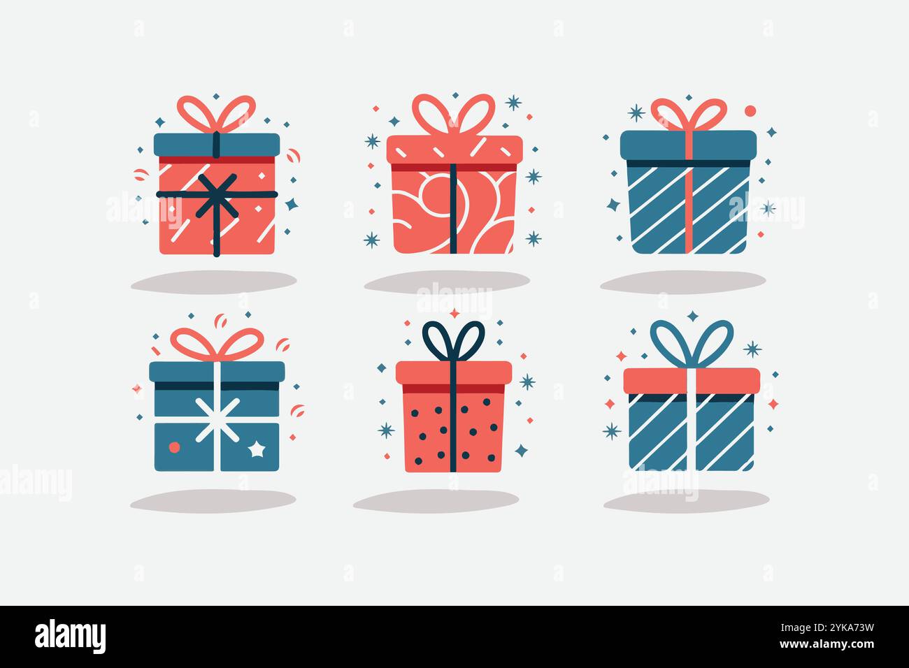 Set of six colorful vector gift box illustrations, easily editable ...