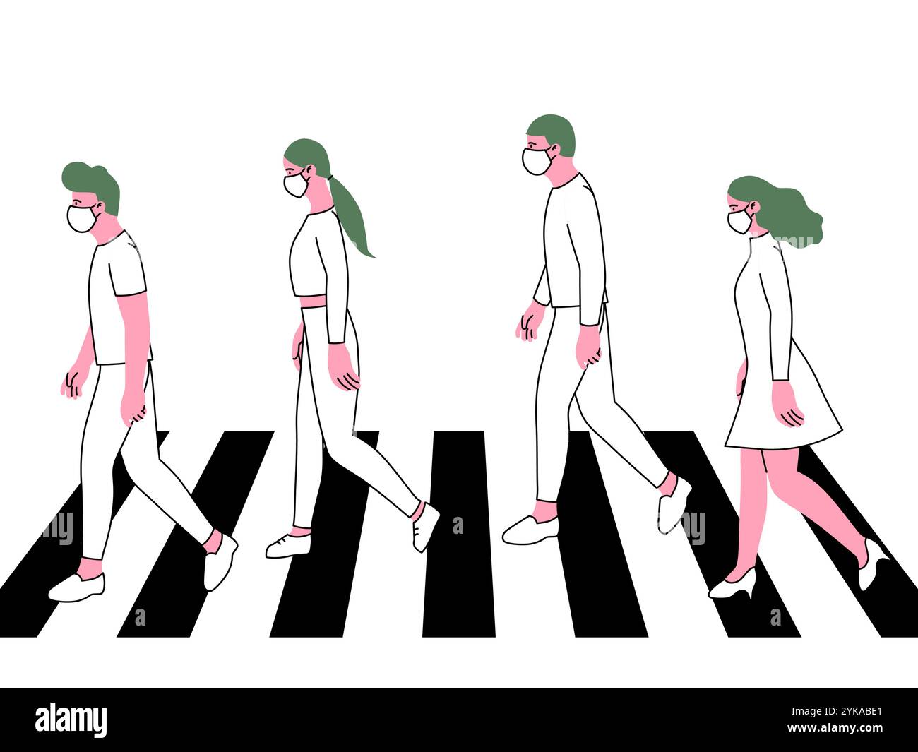 People wearing surgical mask while crossing the street on crosswalk ...