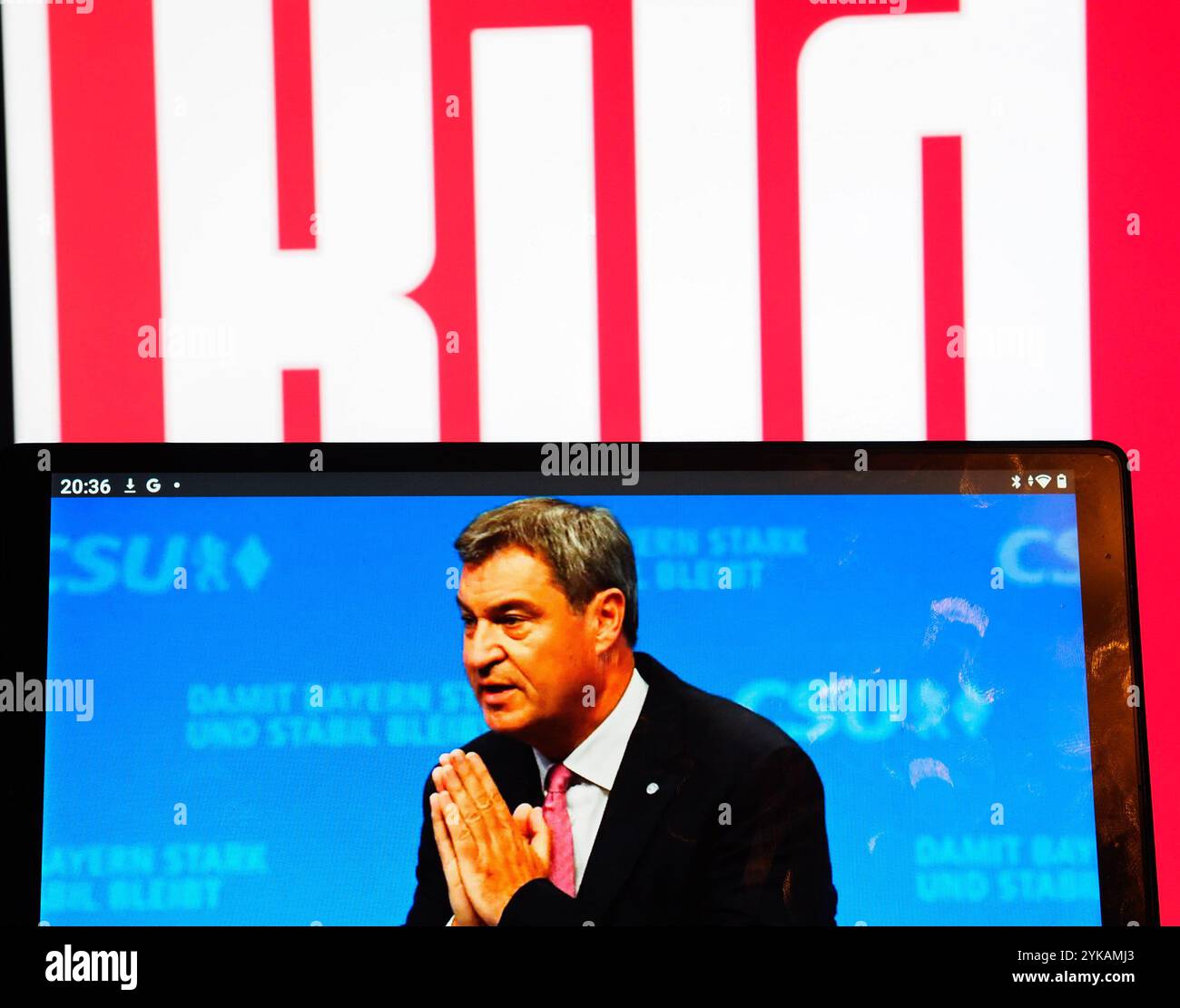 This photo illustration shows, a portrait of Bavarian Prime Minister ...