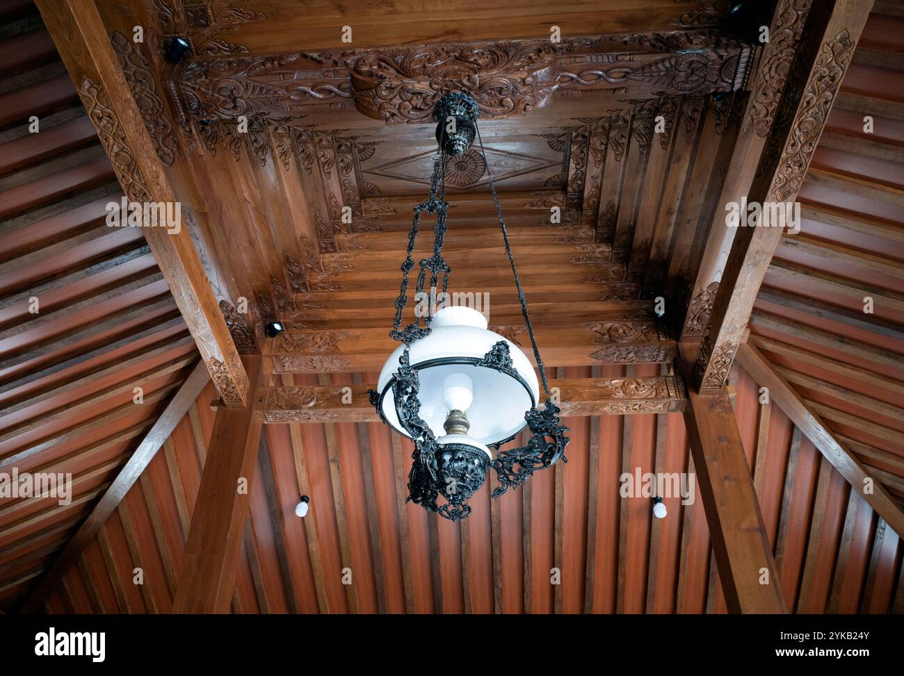 The ceiling of a joglo house, a traditional Javanese house, Indonesia ...