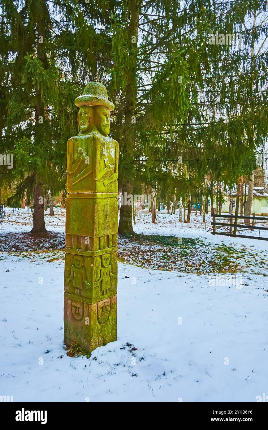 The ancient Pagan Slavic idol in winter park of Pereiaslav Scansen ...