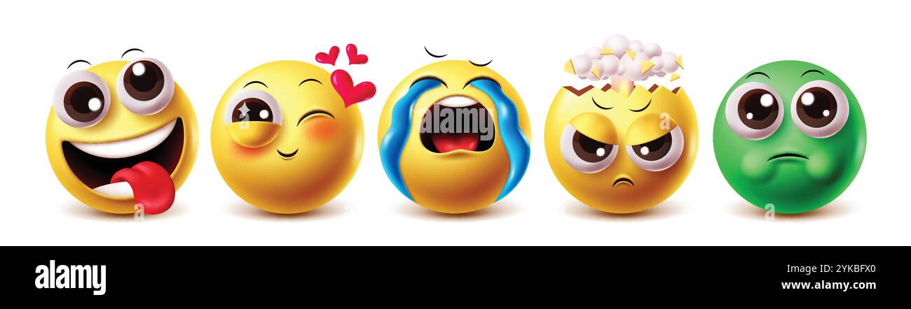 Mind blown emoji vector characters set. Clipart emojis in mischievous ...