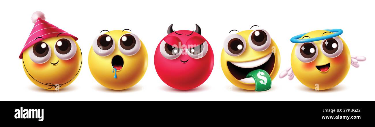 Money tongue vector characters set. Clipart emojis birthday clown, evil ...