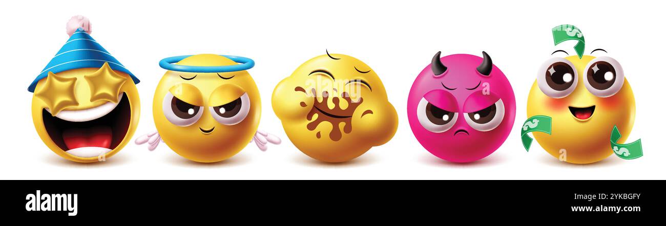 Starving emoji vector characters set. Clipart emojis in hungry, funny ...