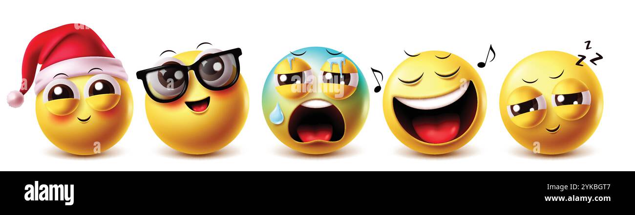 Pain emoji vector characters set. Emojis nerd, sick, crying, singing ...