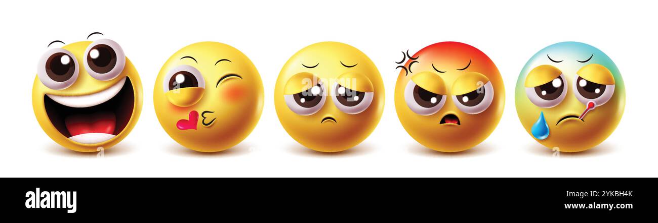 Sorry emoji vector characters set. Clipart emojis in funny, in love ...