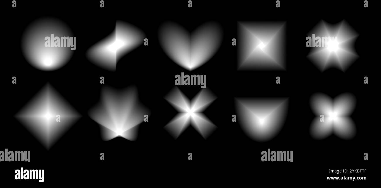 Black smooth blurred gradient form set. Grunge blurry aura shape ...