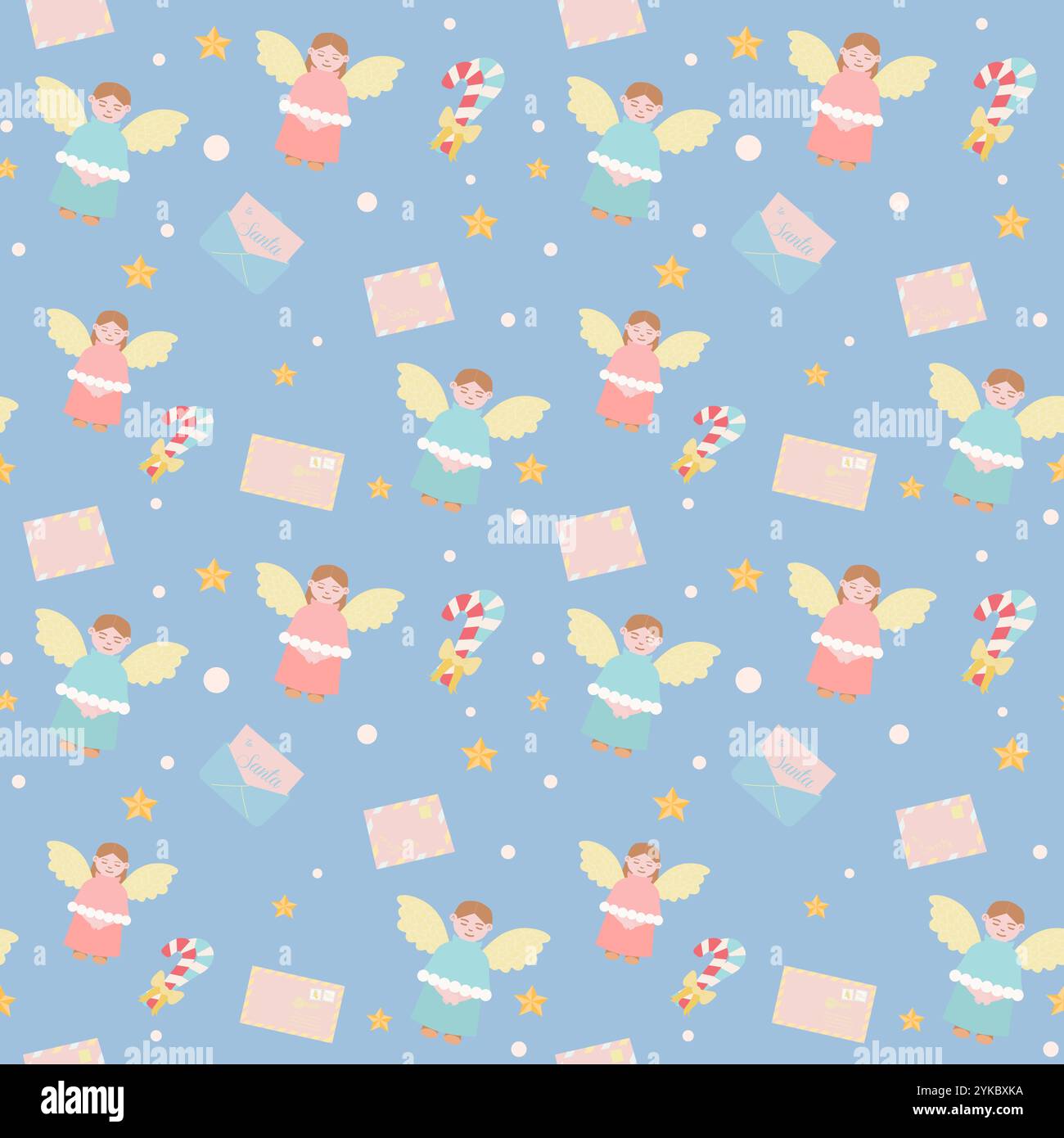 Whimsical pattern with angels and Christmas elements. Vector ...