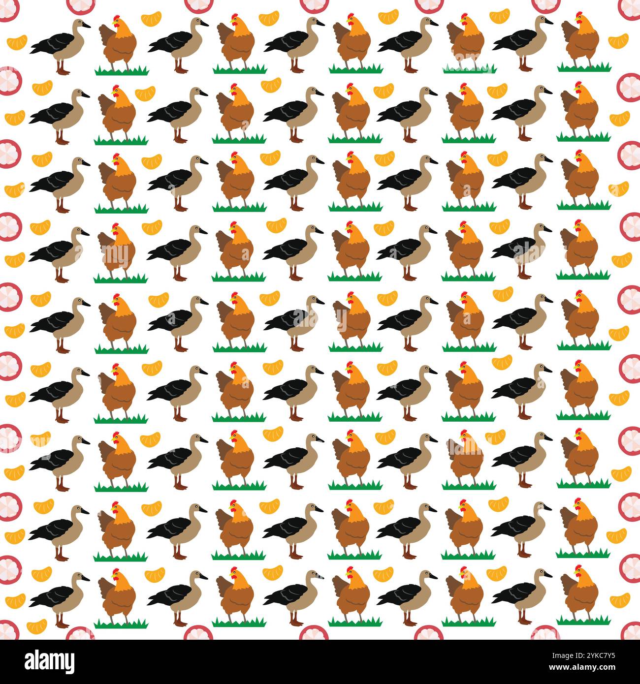 duck, chicken with fruit as a pattern background Stock Vector Image ...