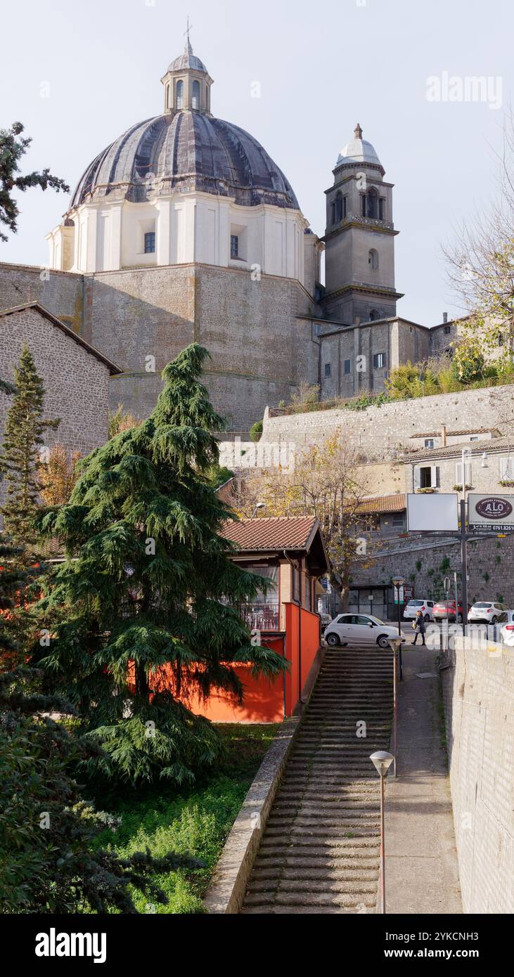 Cafe and steps with Basilica di Santa Margherita aka Montefiascone ...