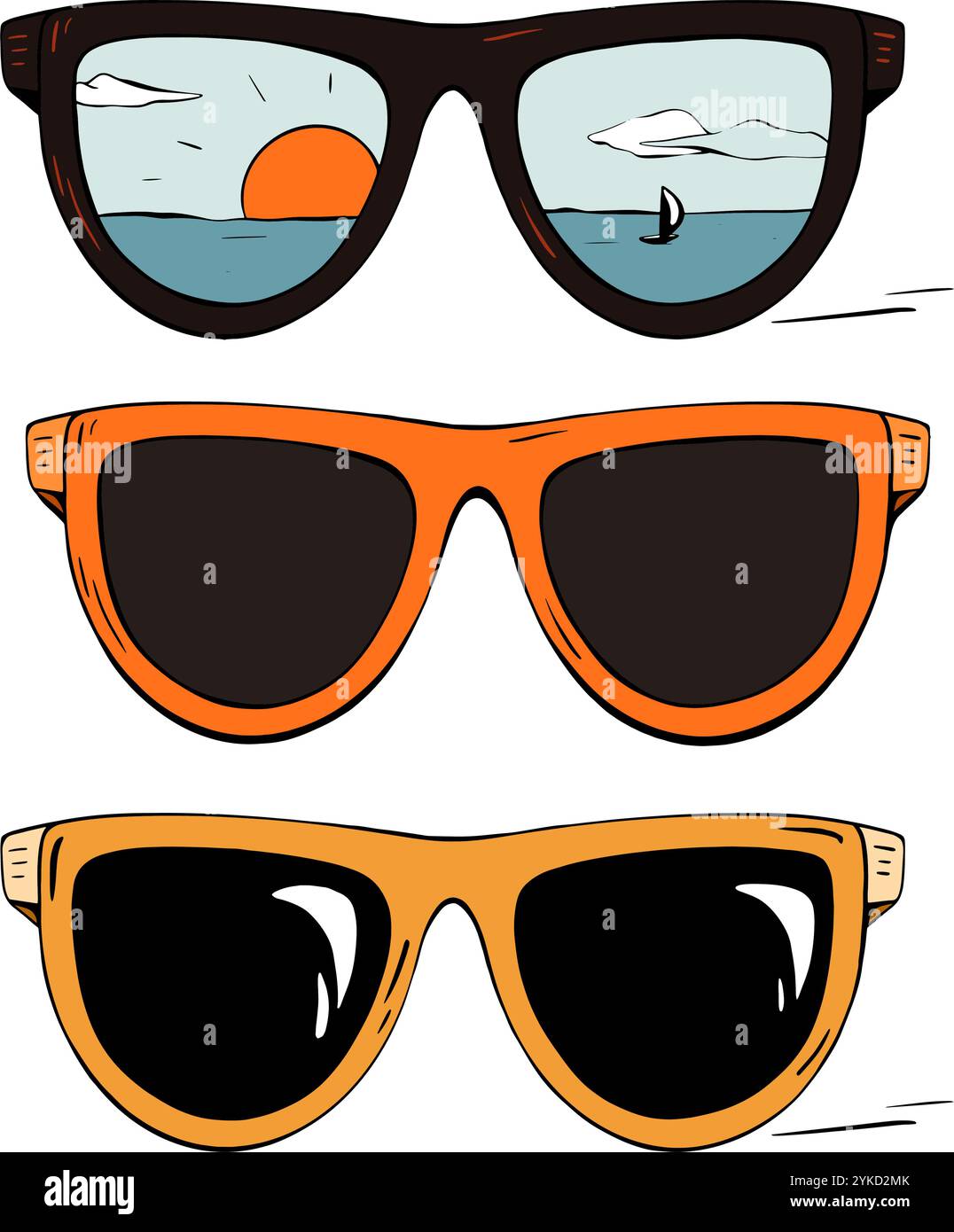Colorful and Stylish Sunglasses Displaying Beautiful Beach Reflections ...