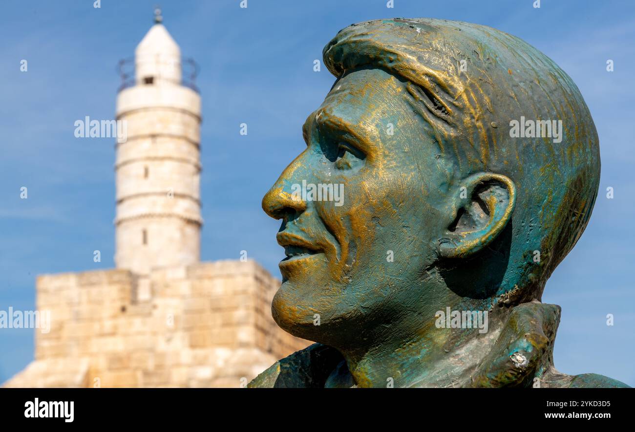 Bronze statue along the Rampart Walk in Old Town Jerusalem Stock Photo ...