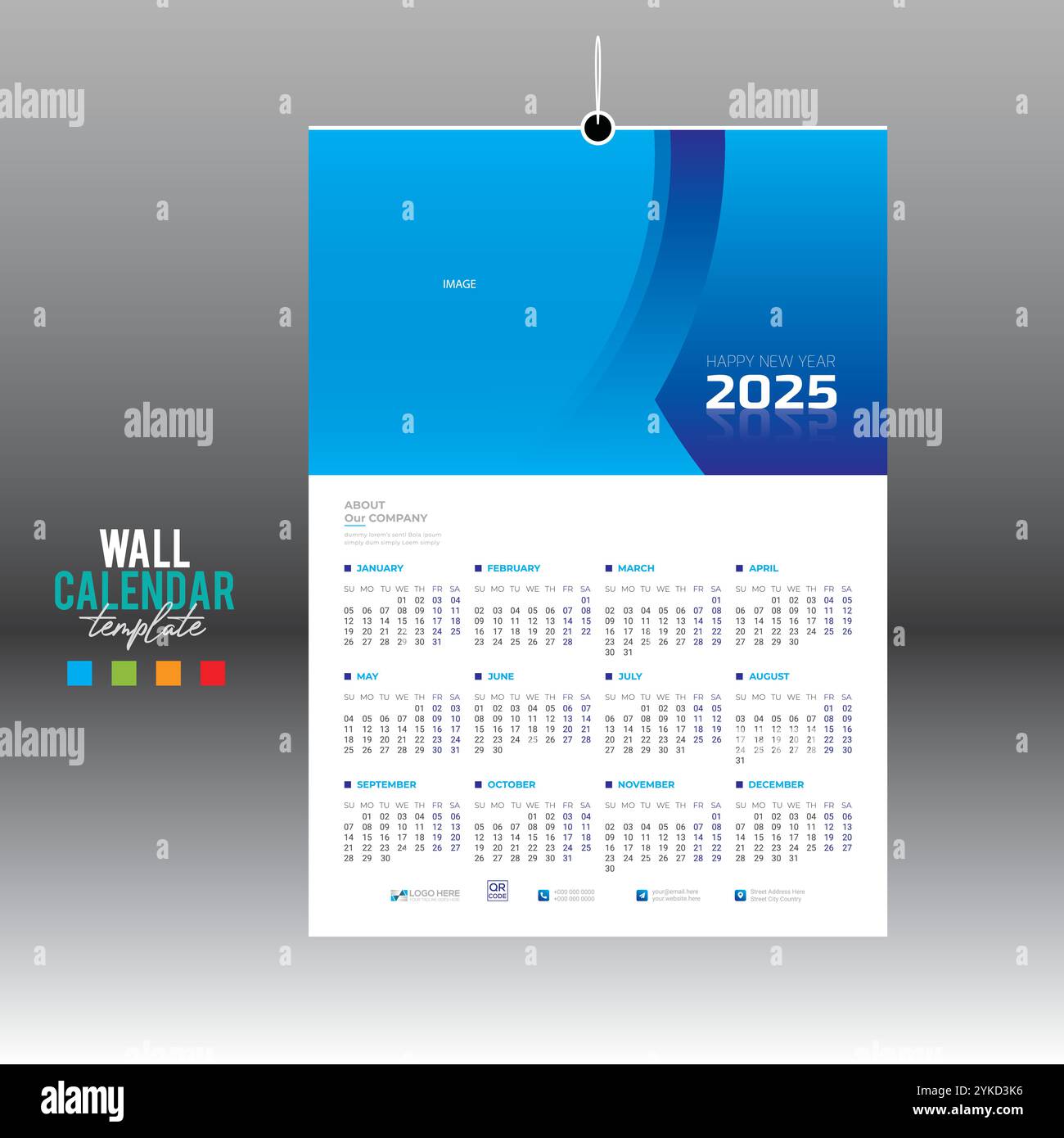 4 colored 12 month 2025 wall vector calendar design for any kind of use ...