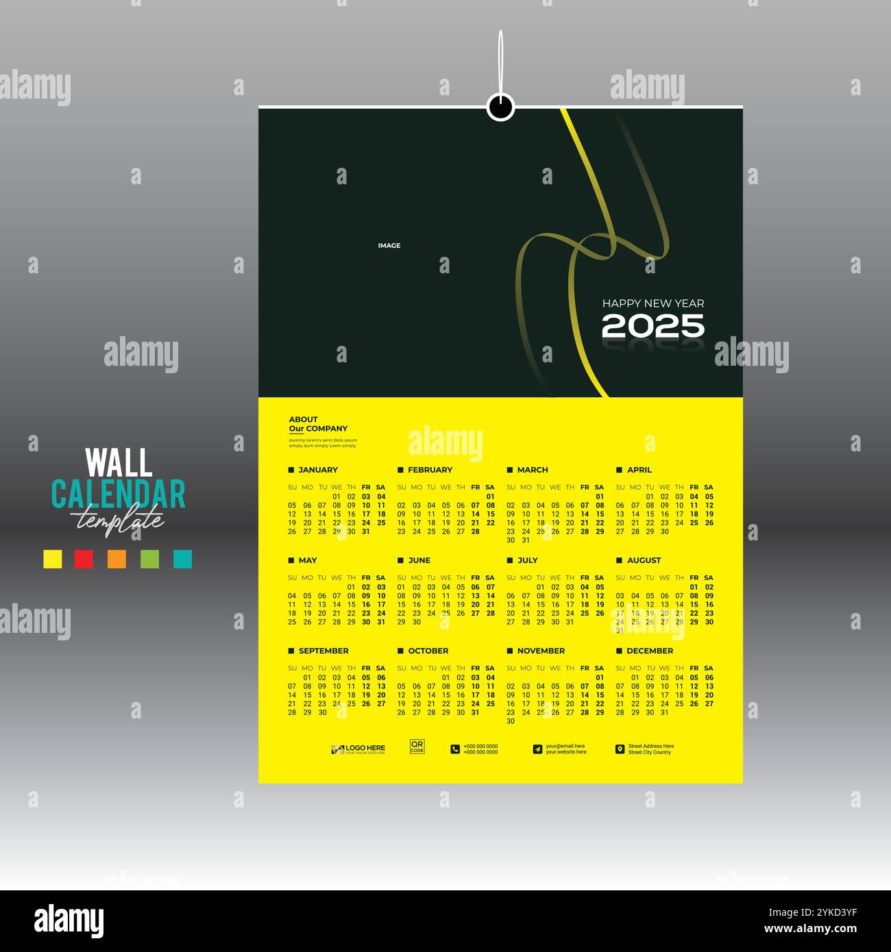 4 colored 12 month 2025 wall vector calendar design for any kind of use ...