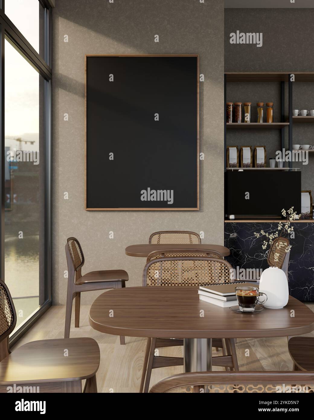 The interior design of a contemporary, cozy coffee shop features ...
