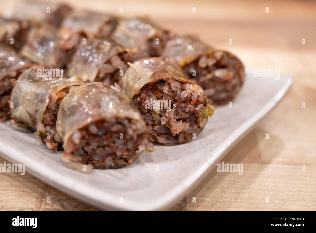 Delicious Korean cuisine Sundae plate, blood sausage made by steaming ...