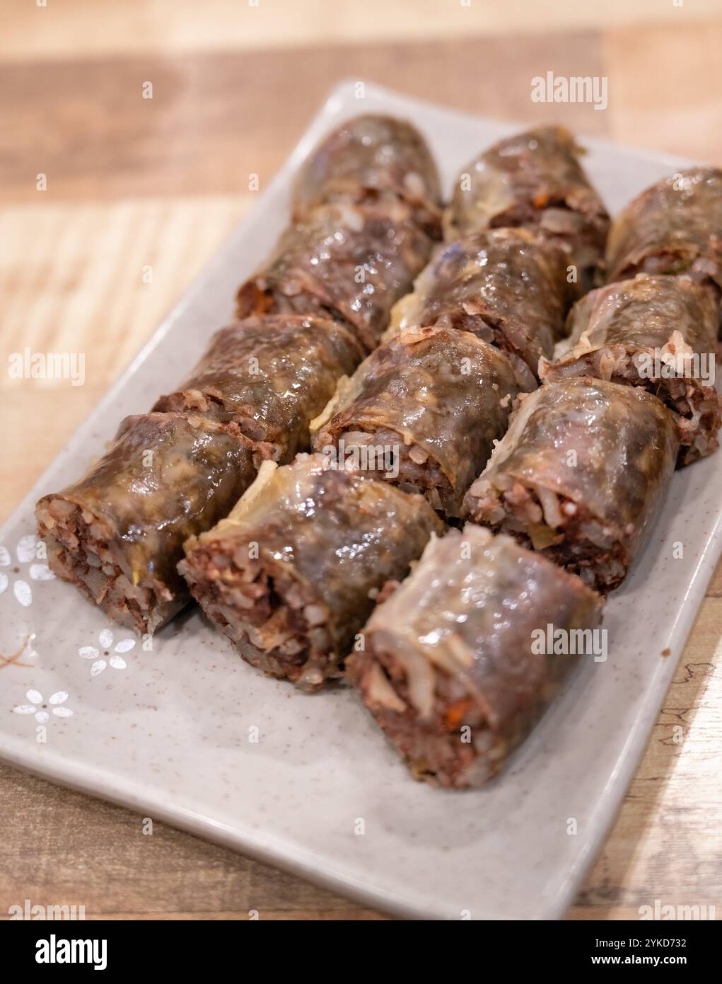 Delicious Korean cuisine Sundae plate, blood sausage made by steaming ...