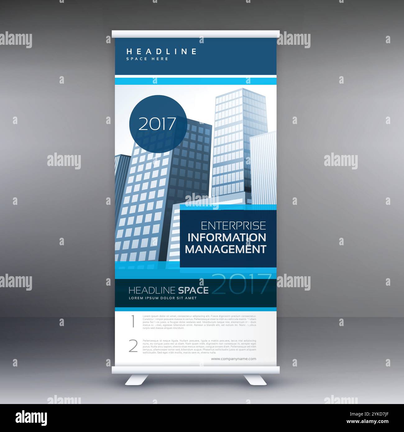 blue roll up standee design with details for business presentation ...