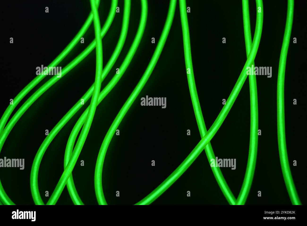 Bright glowing electroluminescent wires, light green, lime, green ...