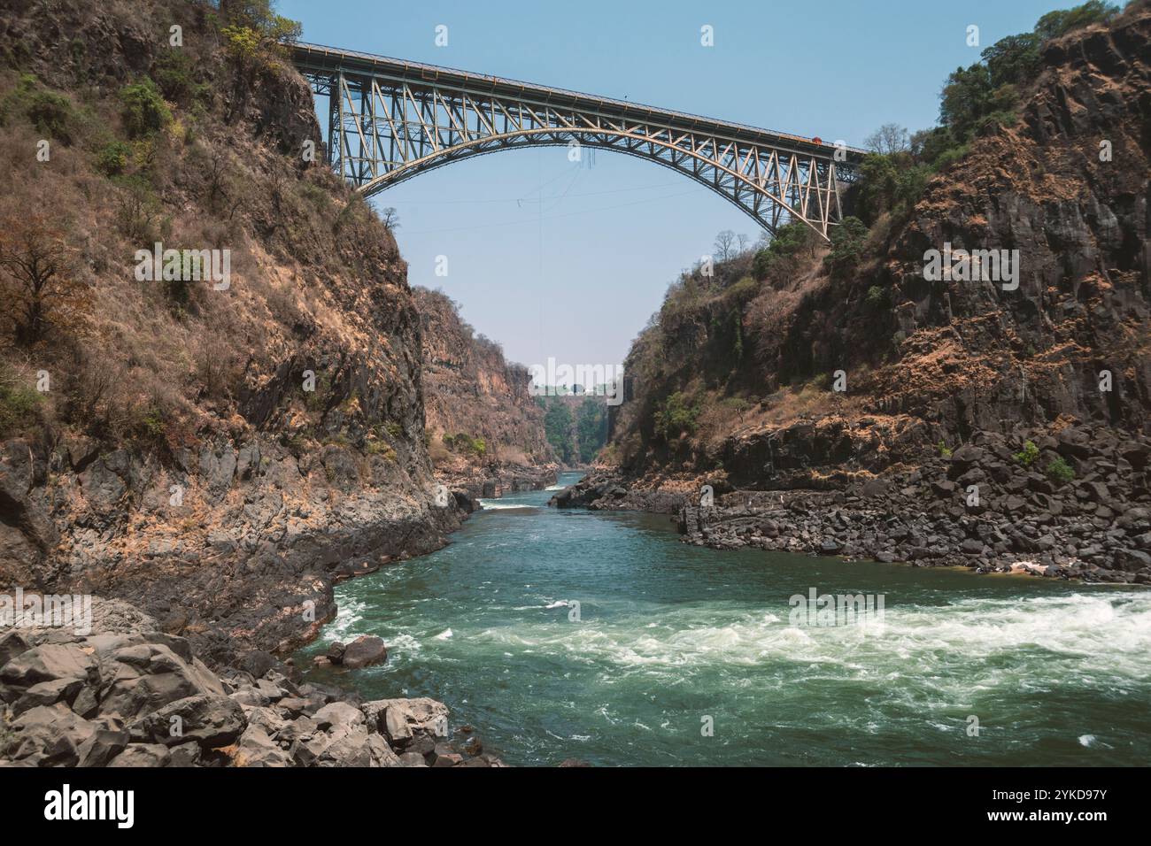 Victoria Falls bridge over Zambezi river on the border between Zambia ...