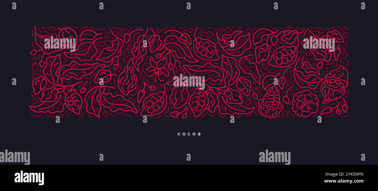 Cocoa abstract art deco pattern. Dark chocolate. Outline fruit, flower ...