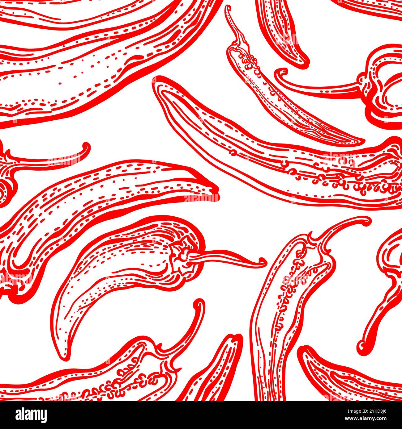 Red pepper chilli seamless pattern. Hot spice. Vector art texture ...