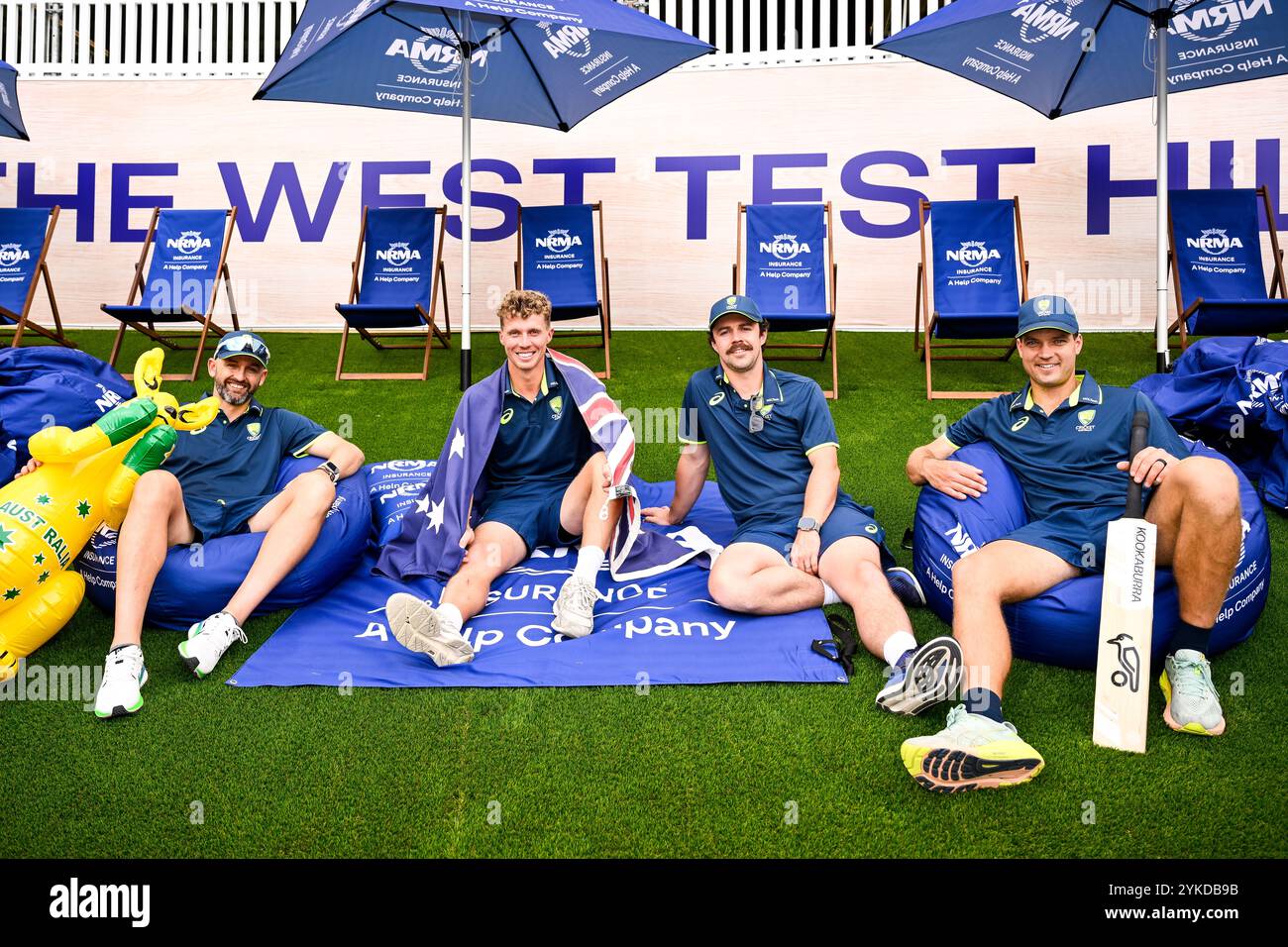 Perth, Australia. 18th Nov, 2024. Nathan Lyon, Nathan McSweeney, Travis ...