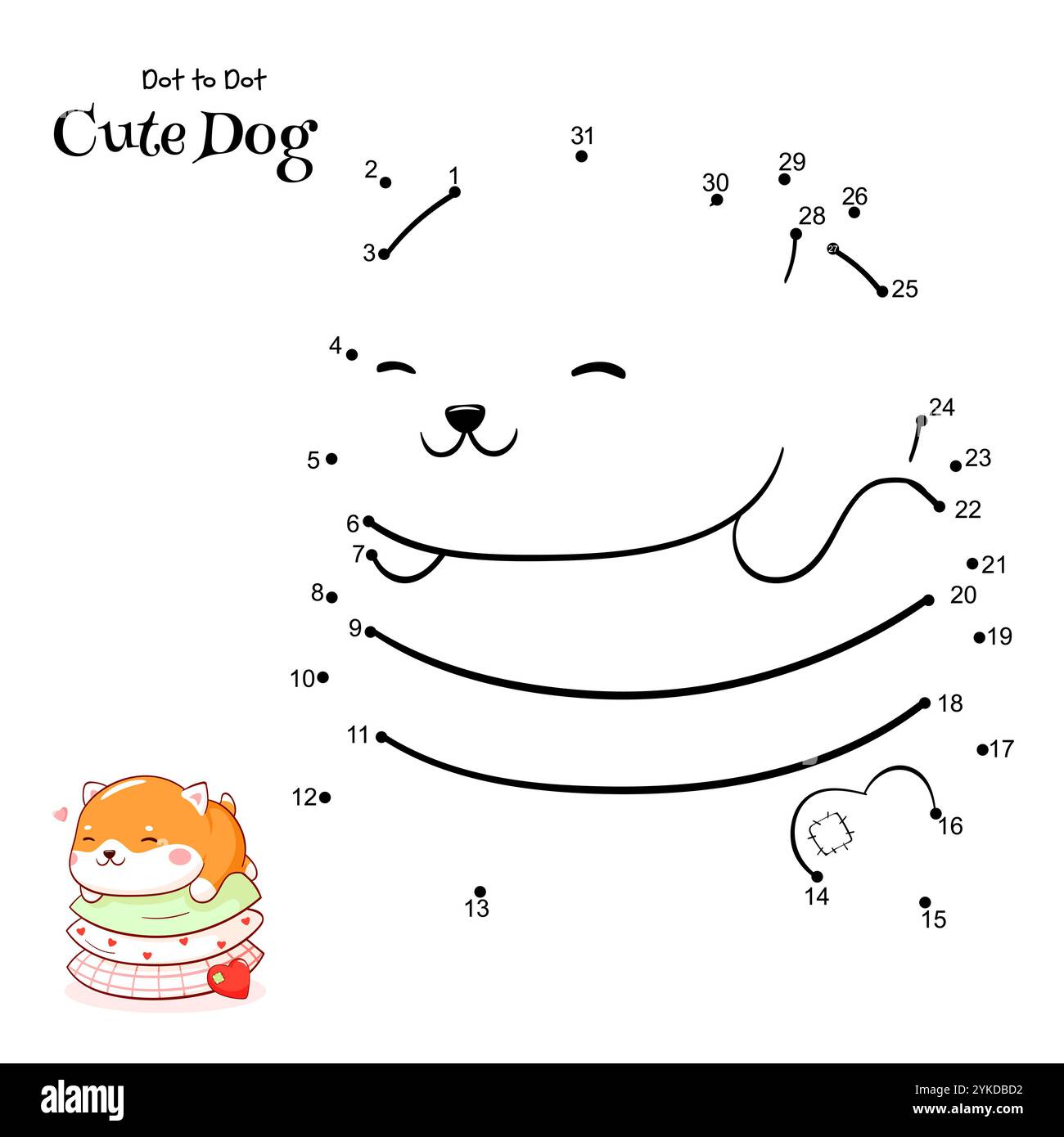 Connect The Dots and Draw Cute Dog. Dot to dot puzzle with cartoon ...