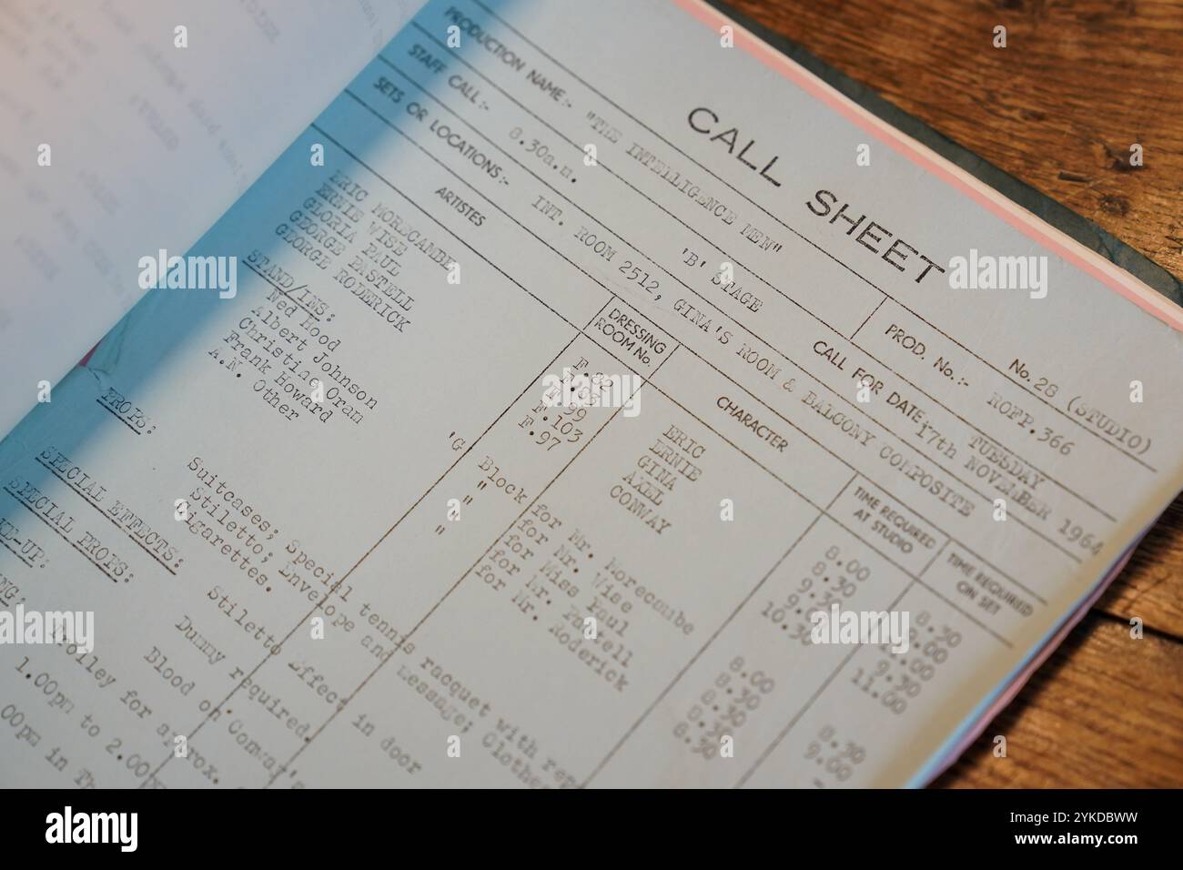 The call sheet for 'The Intelligence Men' on display ahead of the ...