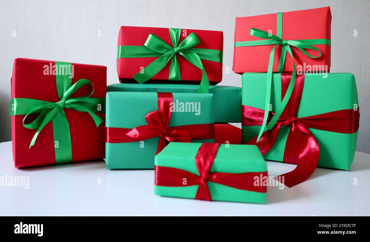 Set of gift boxes on a white background. Gifts of various sizes and ...