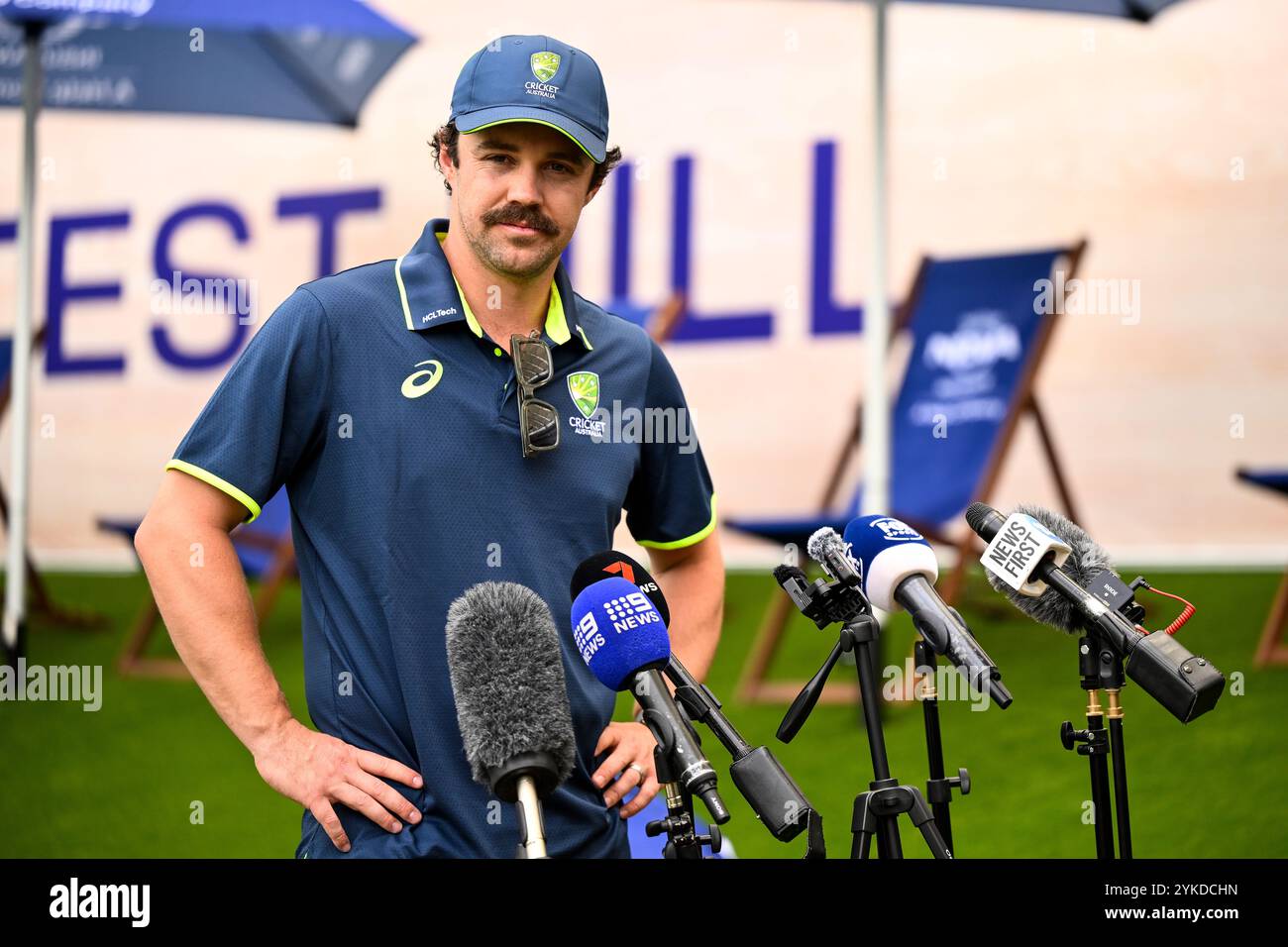 Perth, Australia. 18th Nov, 2024. Travis Head of Australia speaks ...