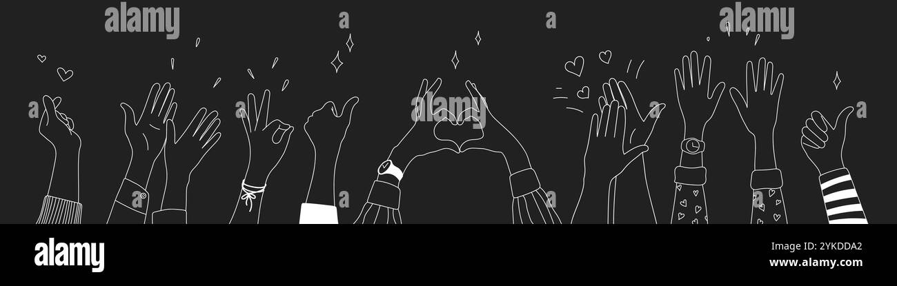 Doodle sketch hands up gestures comic icons silhouettes vector set ...