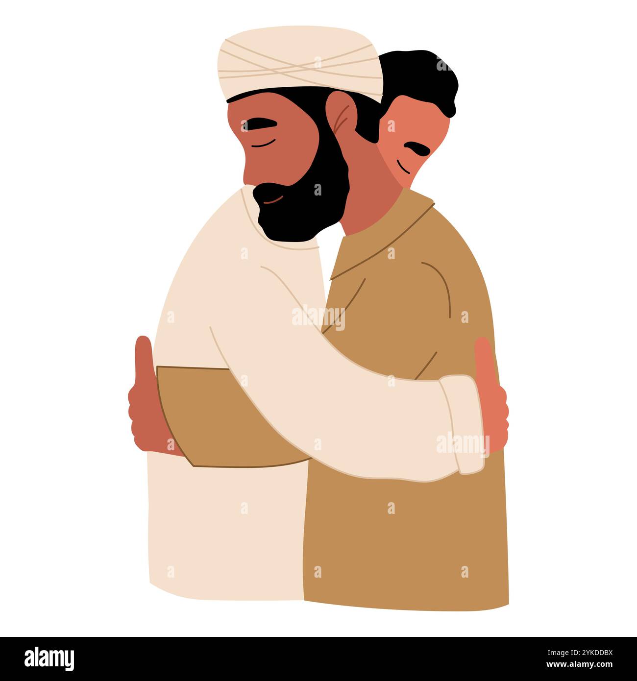 Muslim men hugging. Eid al Fitr Mubarak celebration. Traditional Muslim ...