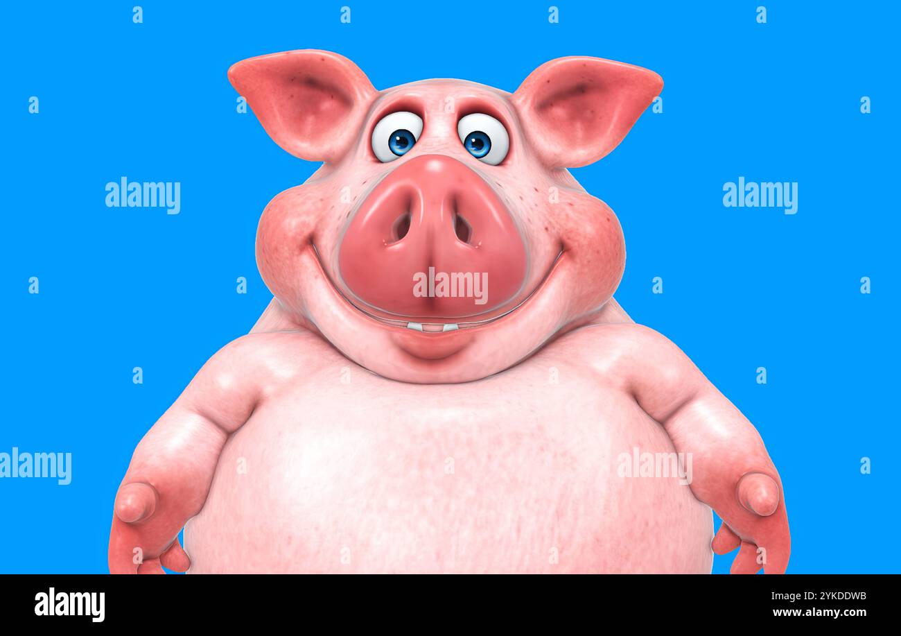 Fun 3D cartoon pig saying hi Stock Photo - Alamy