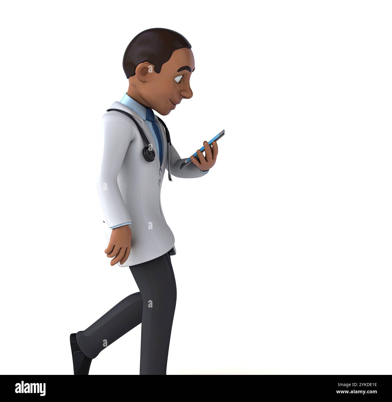 Fun 3D cartoon doctor walking with a phone Stock Photo - Alamy