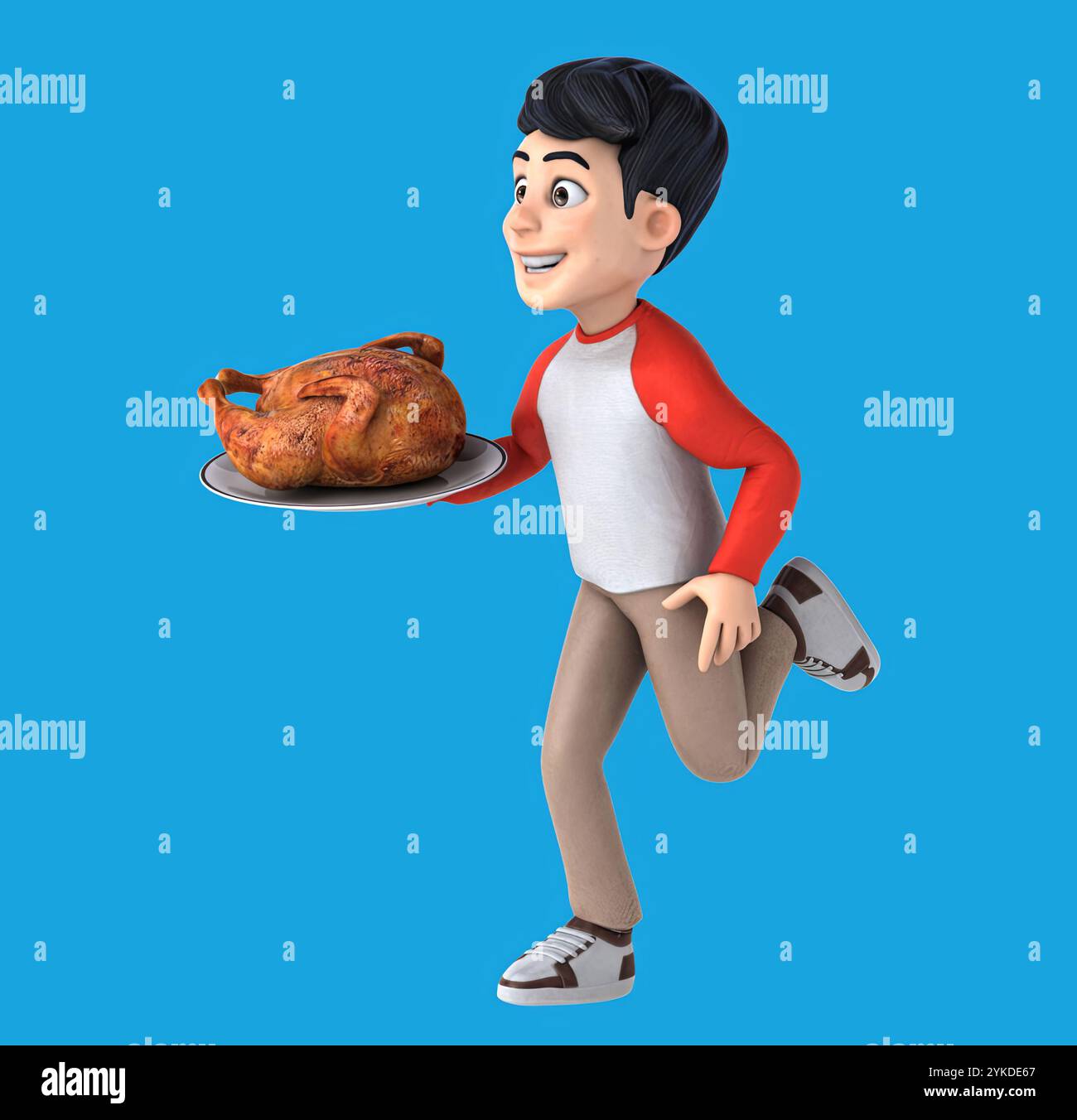 Fun kid running with a chicken Stock Photo - Alamy