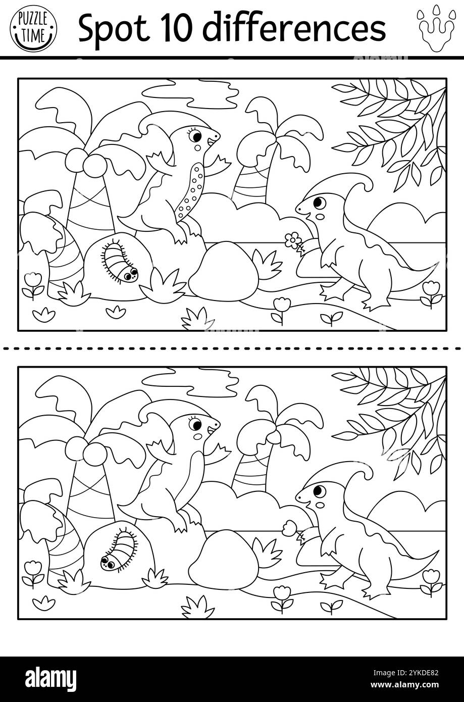 Find differences. Dinosaur black and white educational activity with ...